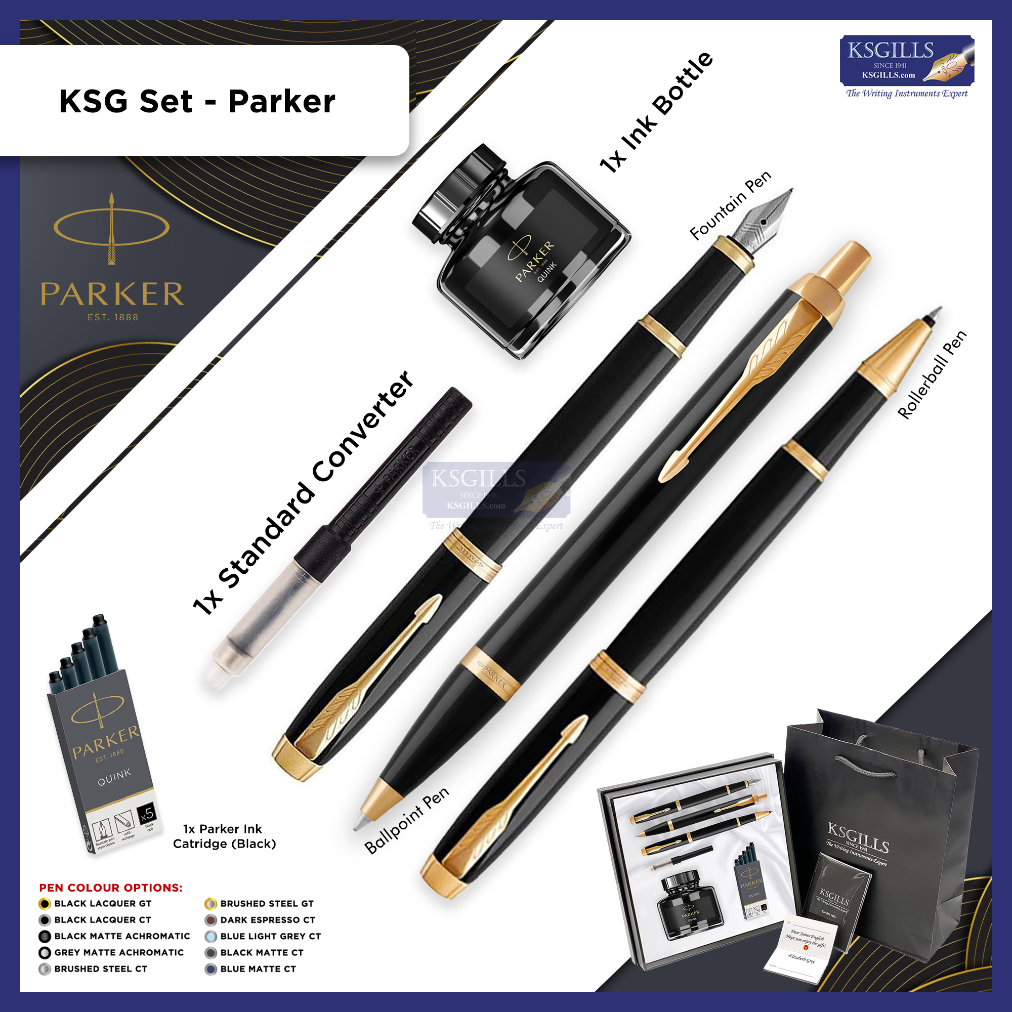 KSG set - THREE (3) Pens SET - Parker IM Fountain, Rollerball & Ballpo ...